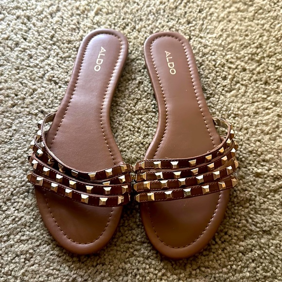 Aldo | Shoes | Gold Studded Tan Sandals | Poshmark